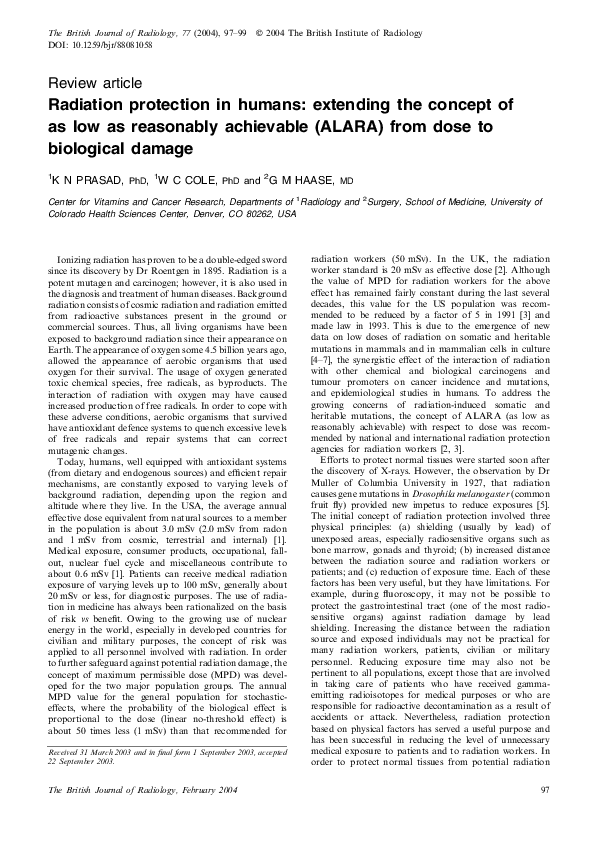 (PDF) Radiation protection in humans: extending the concept of as low ...