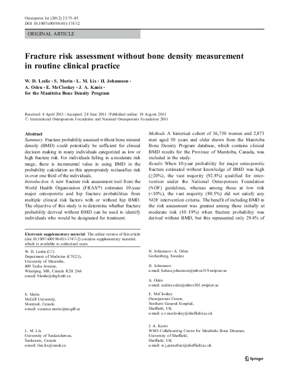 (PDF) Fracture risk assessment without bone density measurement in ...