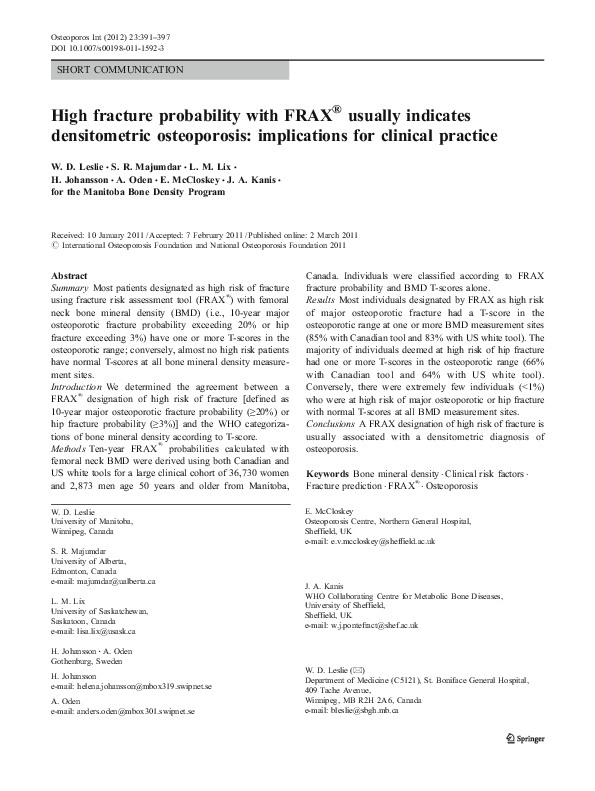 (PDF) High fracture probability with FRAX® usually indicates ...