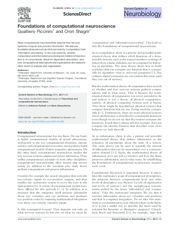 (PDF) Foundations of Computational Neuroscience