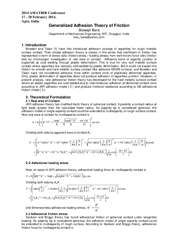 (PDF) Generalized adhesion theory of friction