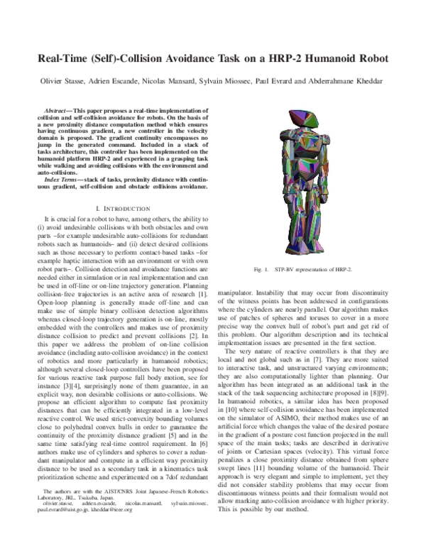 (PDF) Real-time (self)-collision avoidance task on a hrp-2 humanoid robot | Olivier Stasse and ...