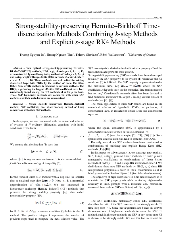 (PDF) On the stability of strong-stability-preserving modified Patankar Runge-Kutta schemes ...