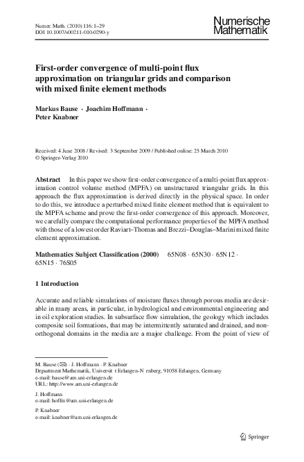(PDF) First-order convergence of multi-point flux approximation on triangular grids and ...