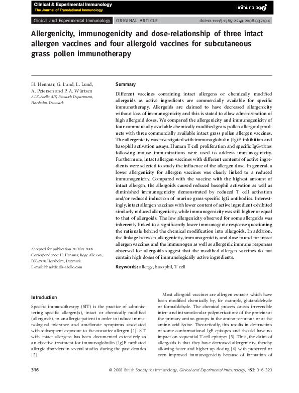 (PDF) Allergenicity, immunogenicity and dose-relationship of three ...