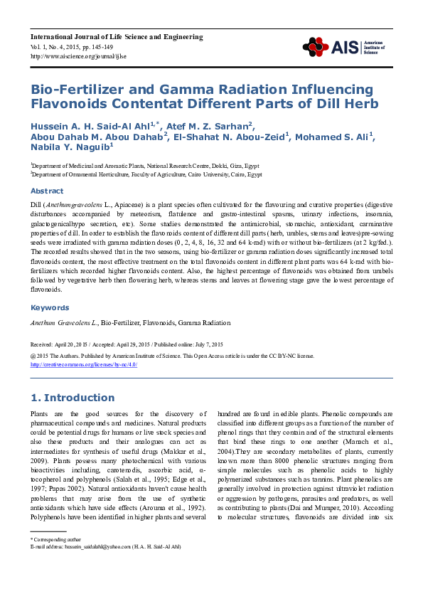 Bio-Fertilizer and Gamma Radiation Influencing Flavonoids Contentat ...