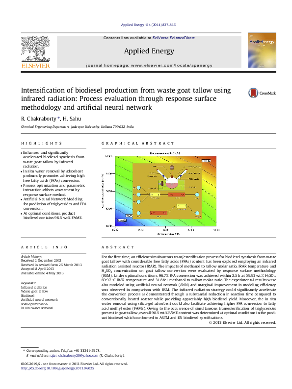 (PDF) Intensification of biodiesel production from waste goat tallow using infrared radiation ...
