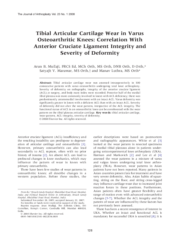 (PDF) Tibial Articular Cartilage Wear in Varus Osteoarthritic Knees ...