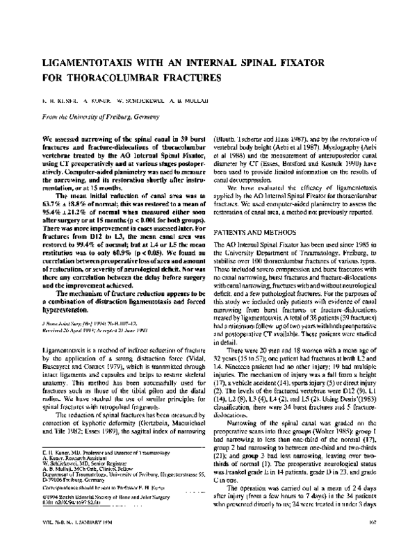 (PDF) Ligamentotaxis with an internal spinal fixator for thoracolumbar fractures. J Bone Joint ...