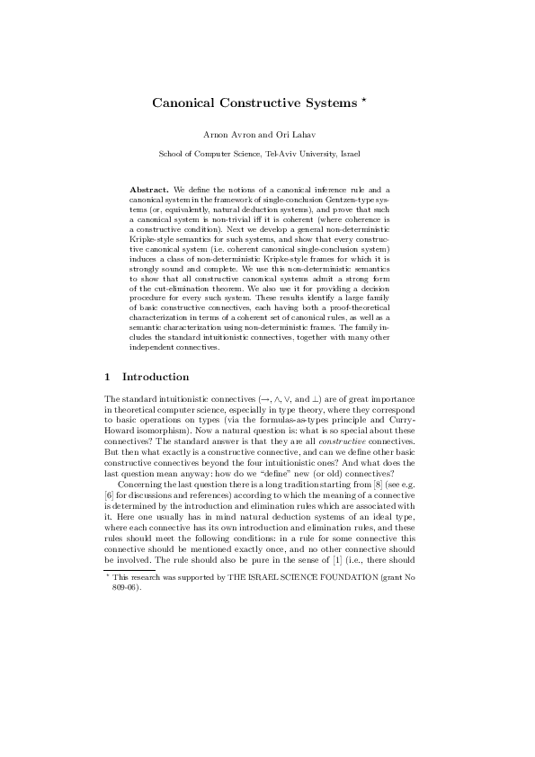 (PDF) Canonical Constructive Systems | Arnon Avron - Academia.edu