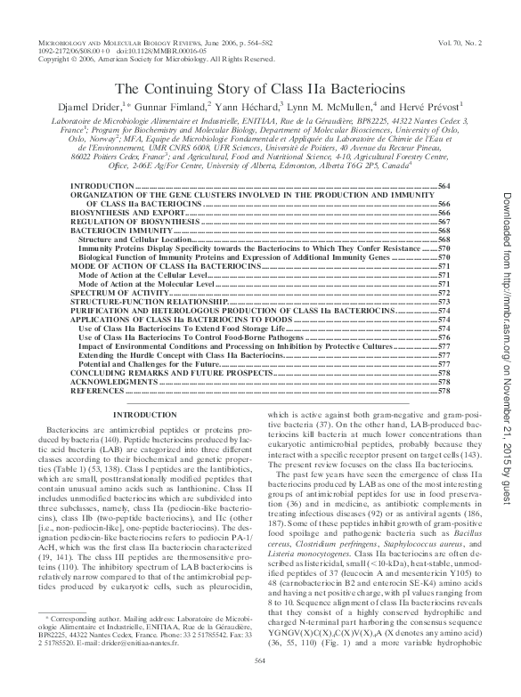 (PDF) Biosynthesis and Mechanism of Class IIa Bacteriocins