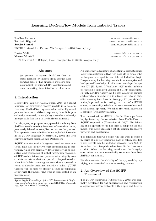 (PDF) Learning DecSerFlow Models from Labeled Traces