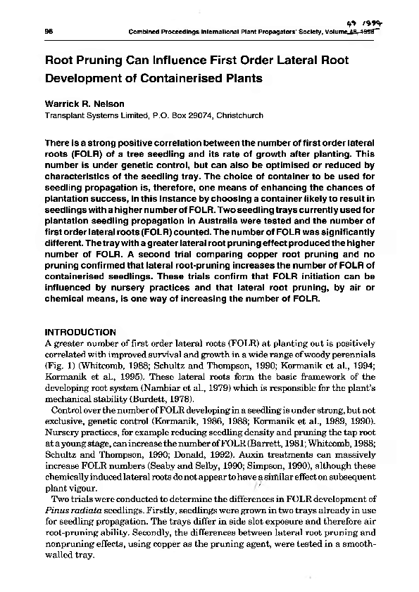 (PDF) Root Pruning Can Influence First Order Lateral Root Development ...