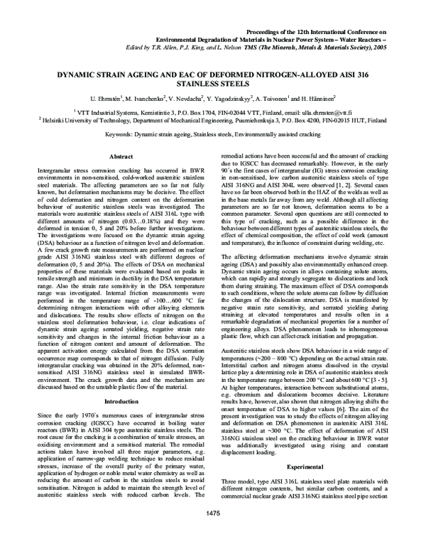 (PDF) Dynamic strain ageing of deformed nitrogen-alloyed AISI 316 ...