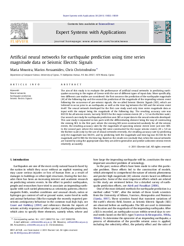 Pdf Artificial Neural Networks For Earthquake Prediction Using Time