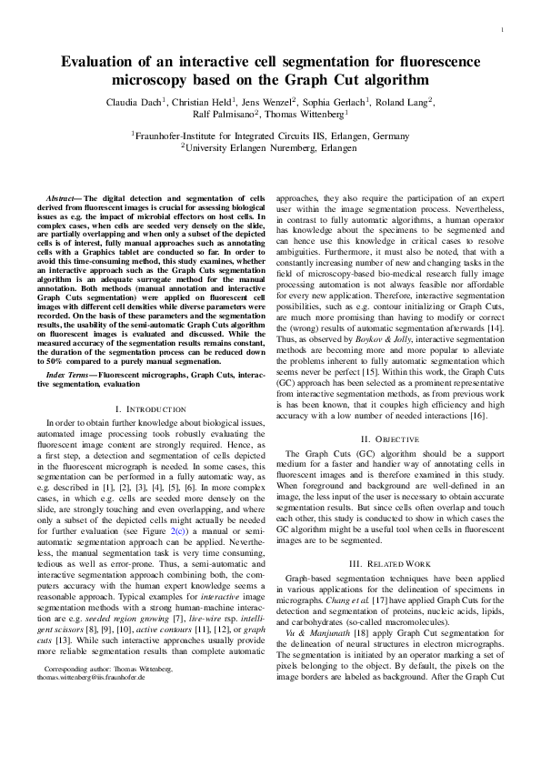 Pdf Evaluation Of An Interactive Cell Segmentation For Fluorescence Microscopy Based On The