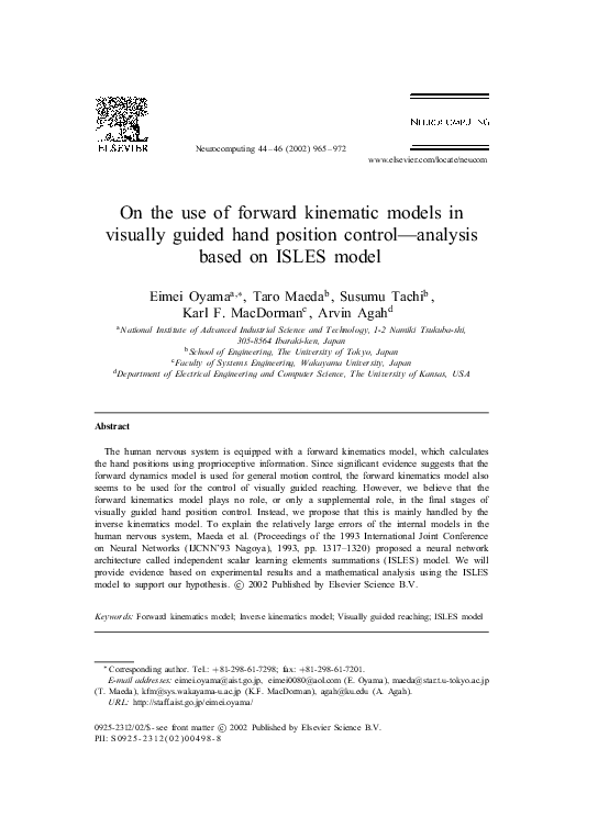 (PDF) On the use of forward kinematic models in visually guided hand ...