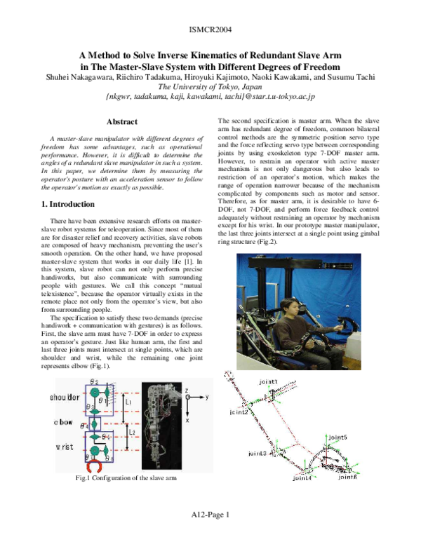 (PDF) A Method to Solve Inverse Kinematics of Redundant Slave Arm in The Master-Slave System ...