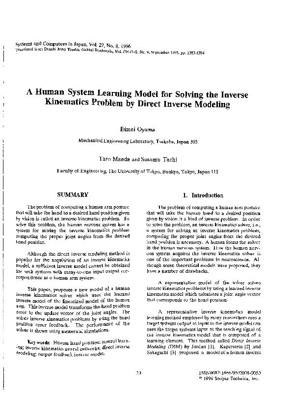 (PDF) A human system learning model for solving the inverse kinematics problem by direct inverse ...