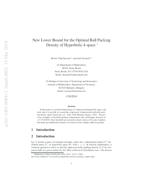 (PDF) New Lower Bound for the Optimal Ball Packing Density in ...
