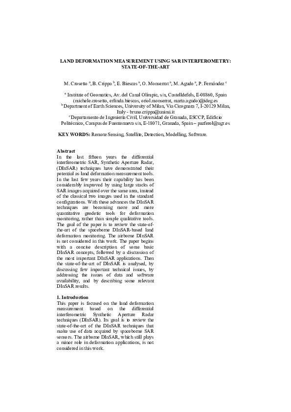 Pdf Land Deformation Monitoring Using Sar Interferometry State Of The Art