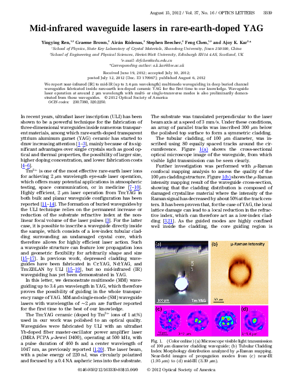 (PDF) Mid-infrared waveguide lasers in rare-earth-doped YAG