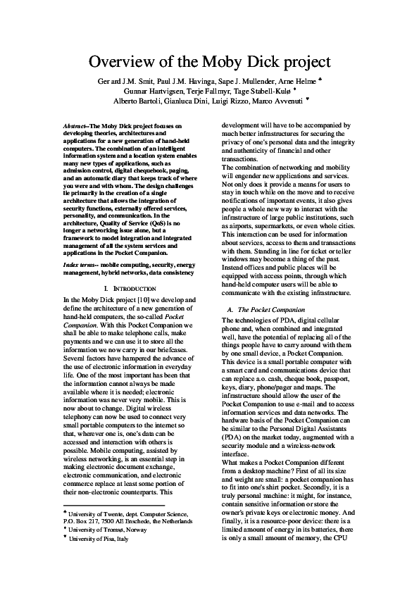 (PDF) Overview of the Moby Dick project