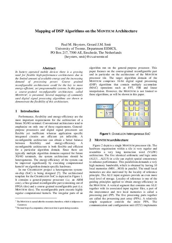 Pdf Mapping Of Dsp Algorithms On The Montium Architecture Gerard