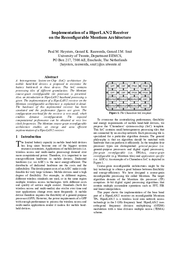 Pdf Implementation Of A Hiperlan2 Receiver On The Reconfigurable