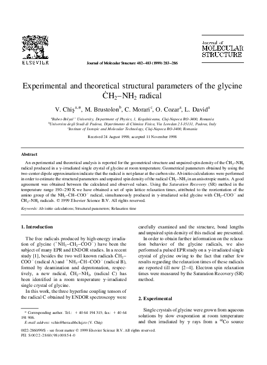 Experimental and theoretical structural parameters of the glycine ĊH2 ...