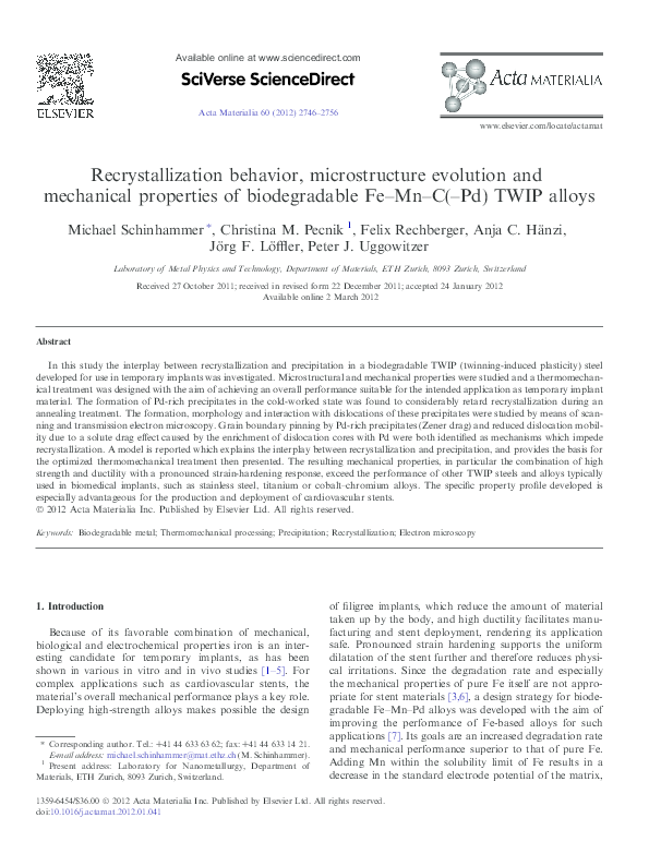 (PDF) Recrystallization behavior, microstructure evolution and mechanical properties of ...