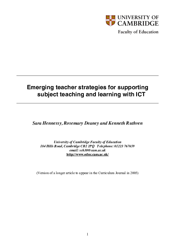 (PDF) Emerging teacher strategies for supporting subject teaching and ...