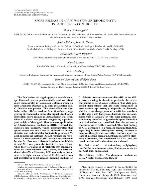 (PDF) SPORE RELEASE IN ACROCHAETIUM SP. (RHODOPHYTA) IS BACTERIALLY ...