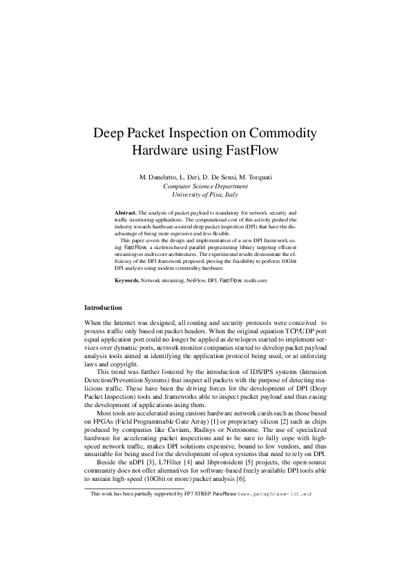 (PDF) Deep Packet Inspection on Commodity Hardware using FastFlow