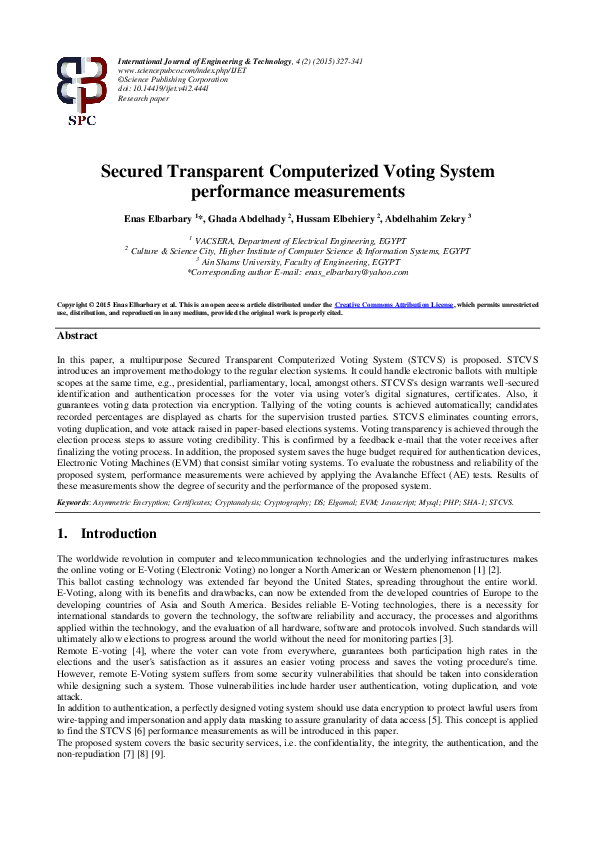 (PDF) Secured Transparent Computerized Voting System performance measurements