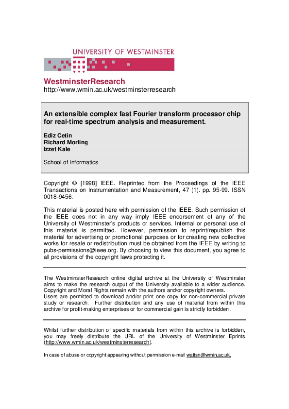 Pdf An Extensible Complex Fast Fourier Transform Processor Chip For