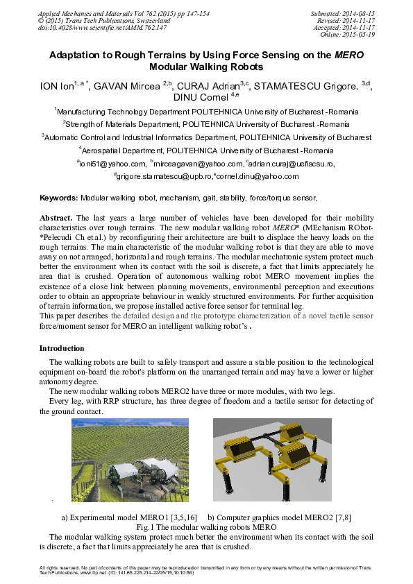 (PDF) Adaptation to Rough Terrains by Using Force Sensing on the MERO ...