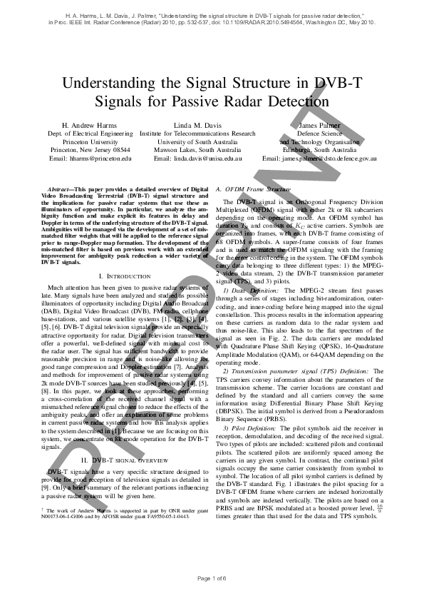 Pdf Understanding The Signal Structure In Dvb T Signals For Passive Radar Detection