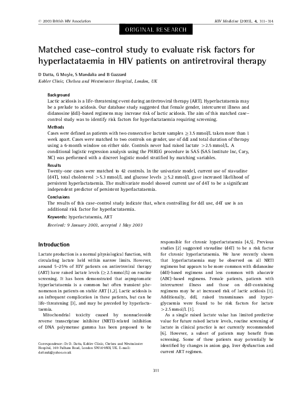 (PDF) Matched case-control study to evaluate risk factors for ...