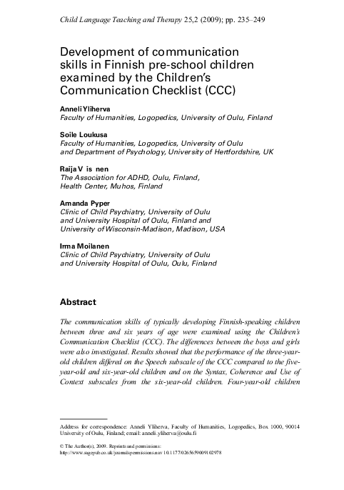 (PDF) Development of communication skills in Finnish pre-school ...