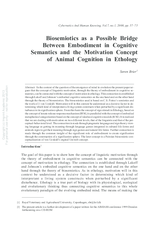 (PDF) Biosemiotic as a possible bridge between embodiment in cognitive semantics and the ...