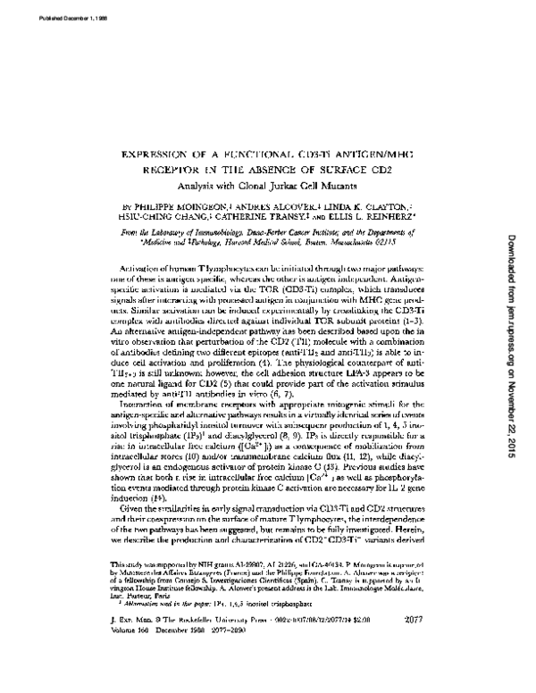 (PDF) Expression of a functional CD3-Ti antigen/MHC receptor in the ...