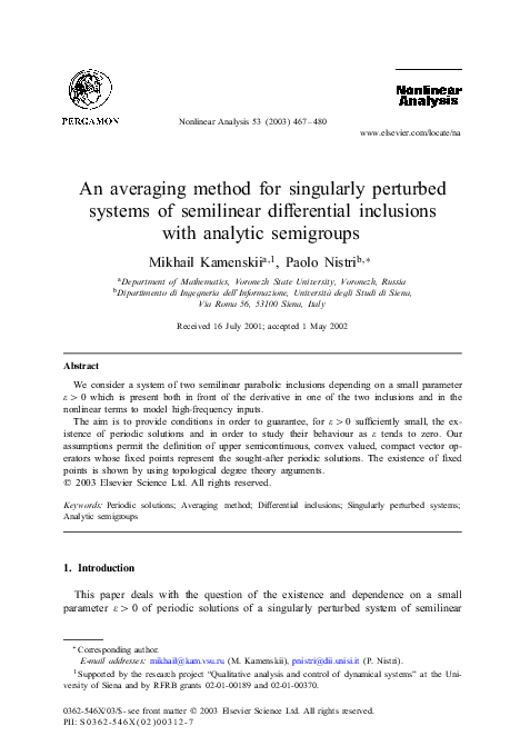 Pdf An Averaging Method For Singularly Perturbed System Of Semilinear Differential Inclusions