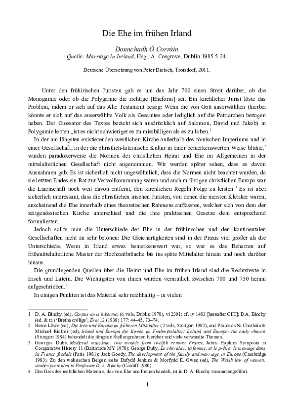 (PDF) Die Ehe im frühen Irland. Autor: Donnchadh Ó Corráin; Quelle ...