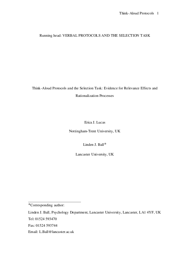(PDF) Think-aloud protocols and the selection task: Evidence for relevance effects and ...