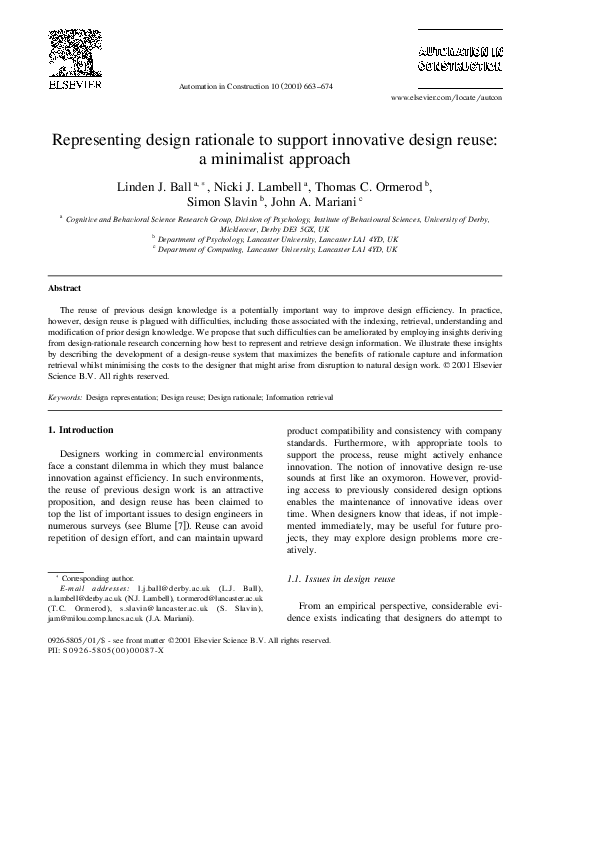 (PDF) Representing design rationale to support innovative design reuse ...