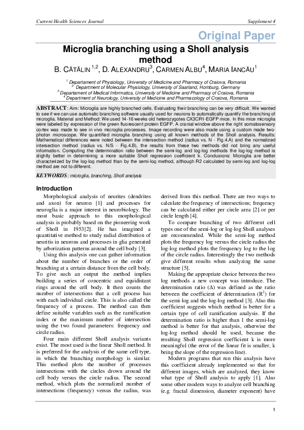(PDF) Microglia branching using a Sholl analysis method