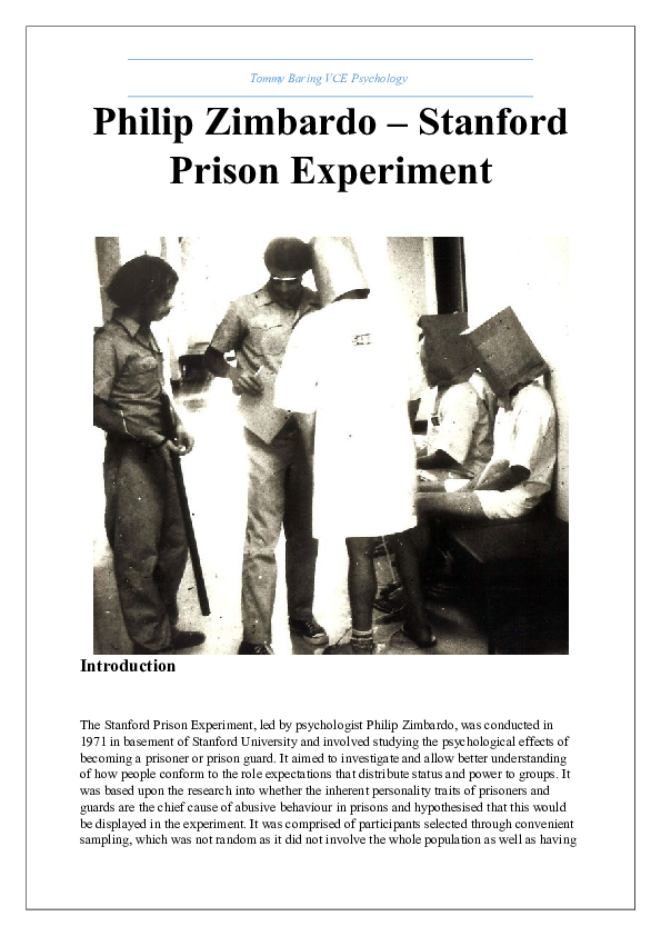 (DOC) Philip Zimbardo psychology practical write up
