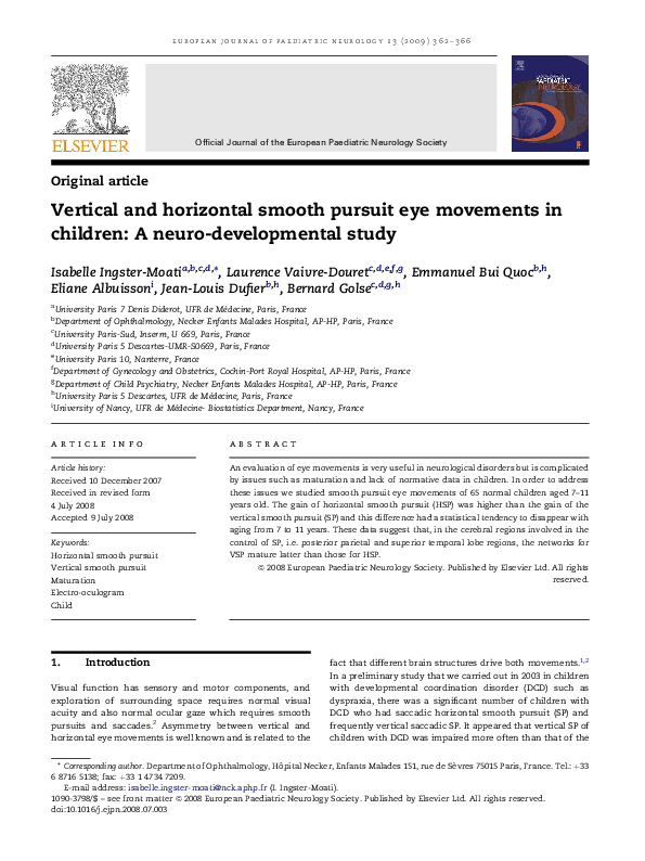 (PDF) Vertical and horizontal smooth pursuit eye movements in children ...