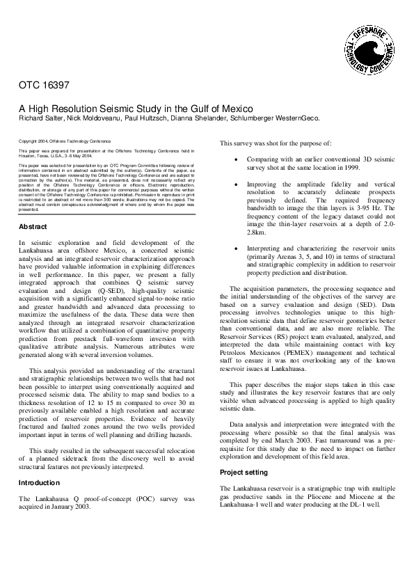 (PDF) A High Resolution Seismic Study in the Gulf of Mexico